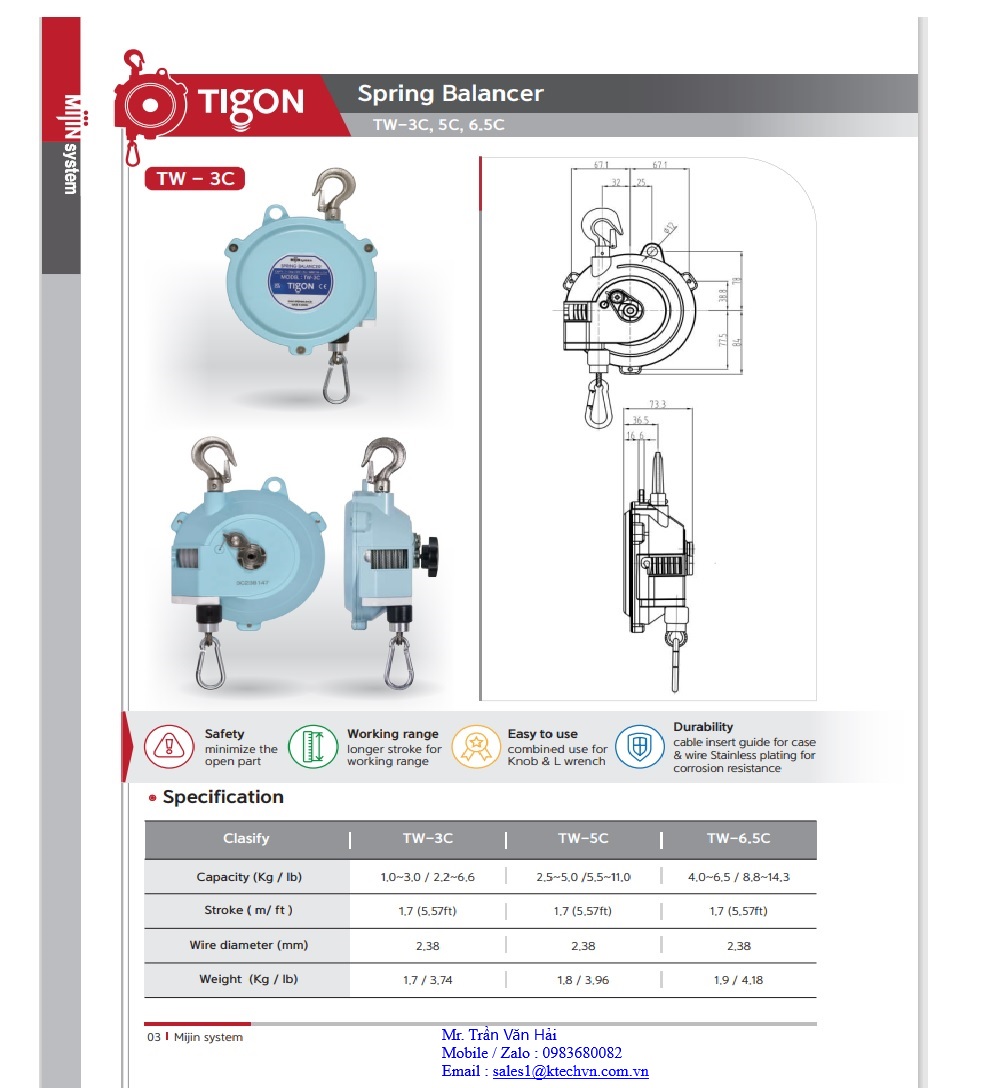 TIGON Pa lăng cân bằng TW5C / Spring Balancer TW-5C